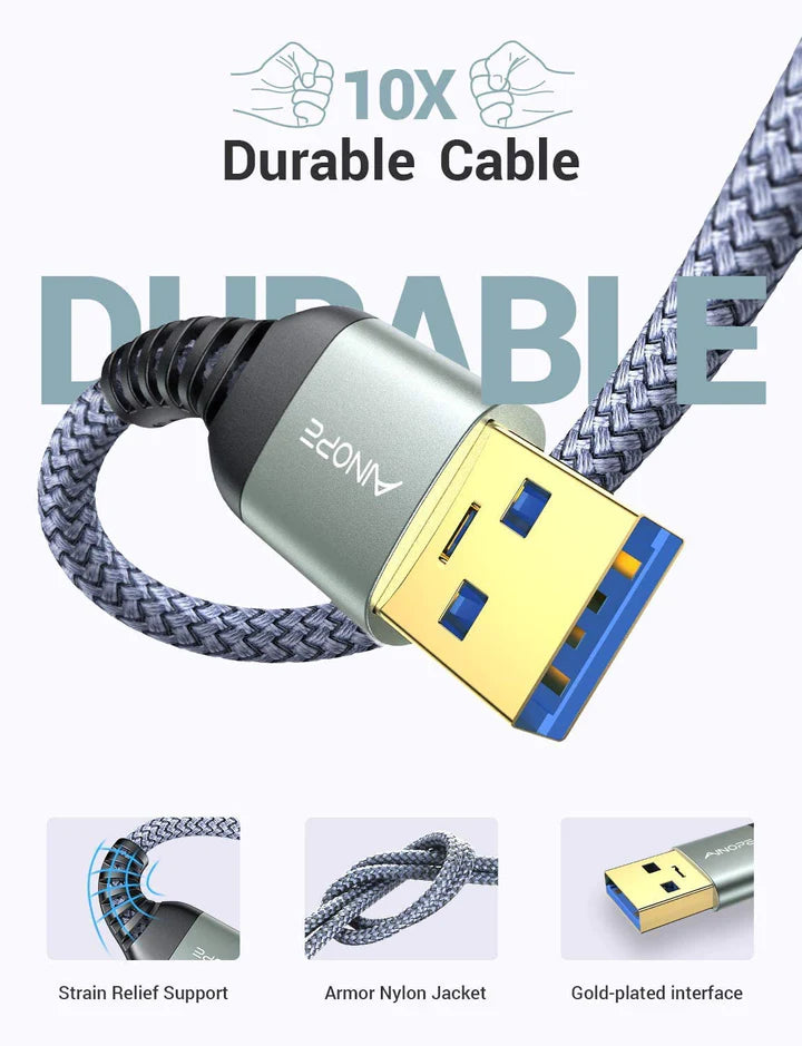 AINOPE USB 3.0 Extension Cable - A-Male to A-Male (2.0 Meters)