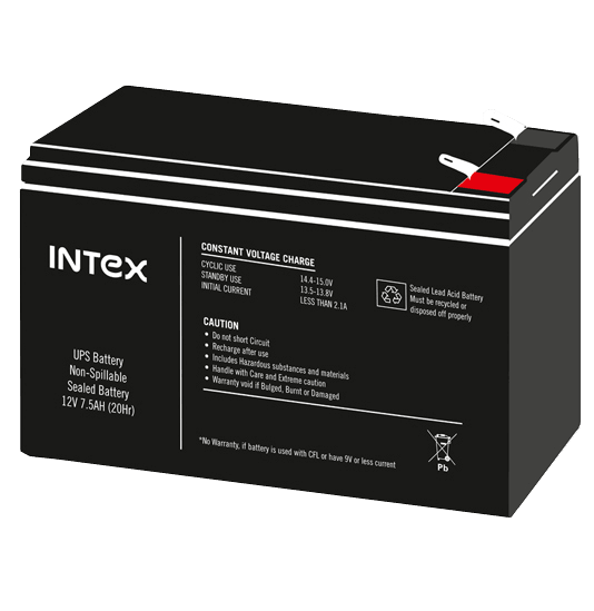 Intex SMF VRLA Battery 12V 7.5AH UPS / Solar Rechargeable Battery